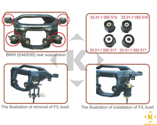 BMW Rear Suspension Subframe Bushing Tool Set E46 and E85 – Kommen ...